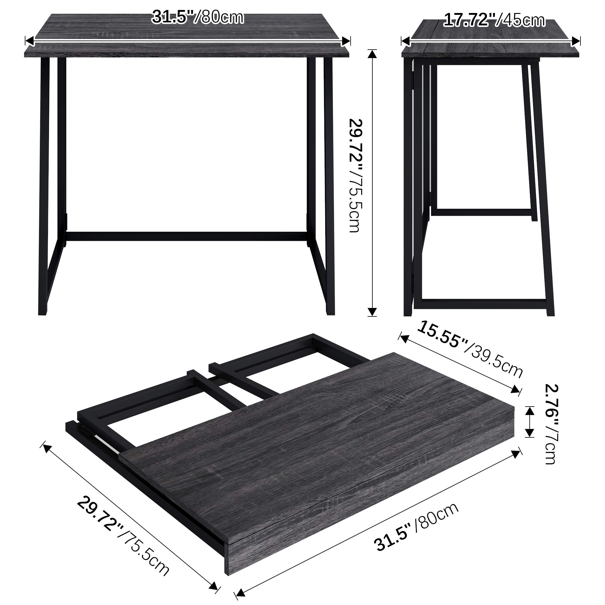 4NM 31.5" Small Desk with Storage Bag, Simple Assembly Folding Computer Desk Home Office Desk Study Writing Table for Small Space Offices - Gray and Black