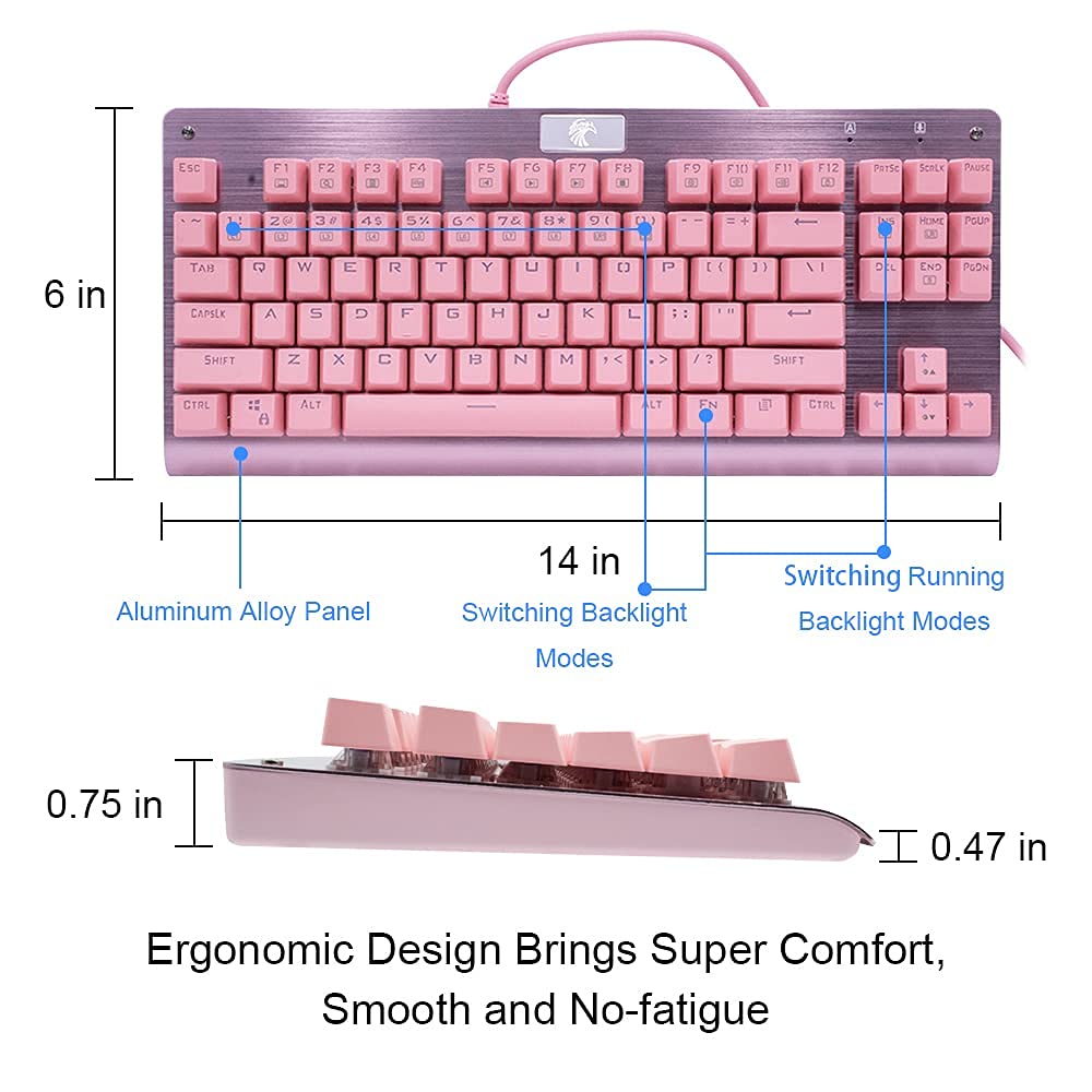 Granvela E-yooso Pink Z-77 Mechanical Keyboard | Aluminium Panel |Tactile Brown Switches | Rainbow LED Backlit | N-Key Rollover | 87-Key Tenkeyless | Hot Swappable