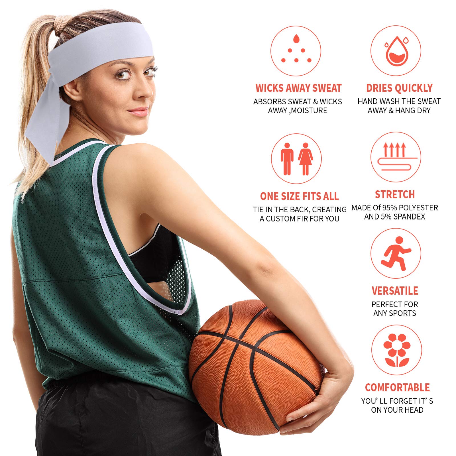 12 Pieces Unisex Dry Head Band for Sports - Basketball, Running, Tennis, Karate, Athletics (White)