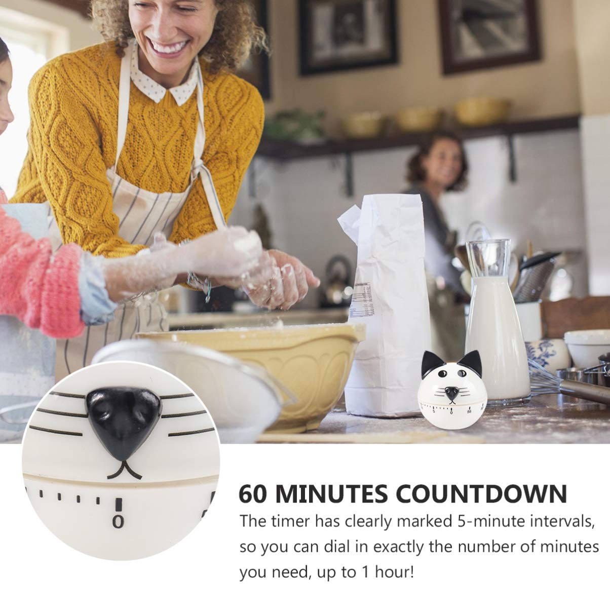 1Pc Manual Timer Plastic Lovely Kitchen Timer Cat Shaped Mechanical Timer Adorable Reminder Cartoon Cooking Timer Cooking Cooking Clock Timer Supplies Mechanical Timer