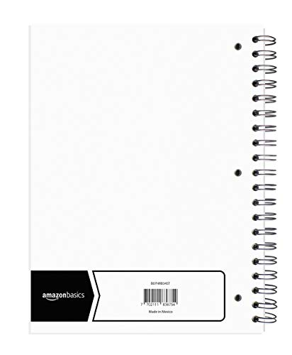 Amazon Basics Wide Ruled Wirebound 3-Subject 150-Sheet Notebook - Pack of 3, 10.5 x 8 Inch, Black / Red / White