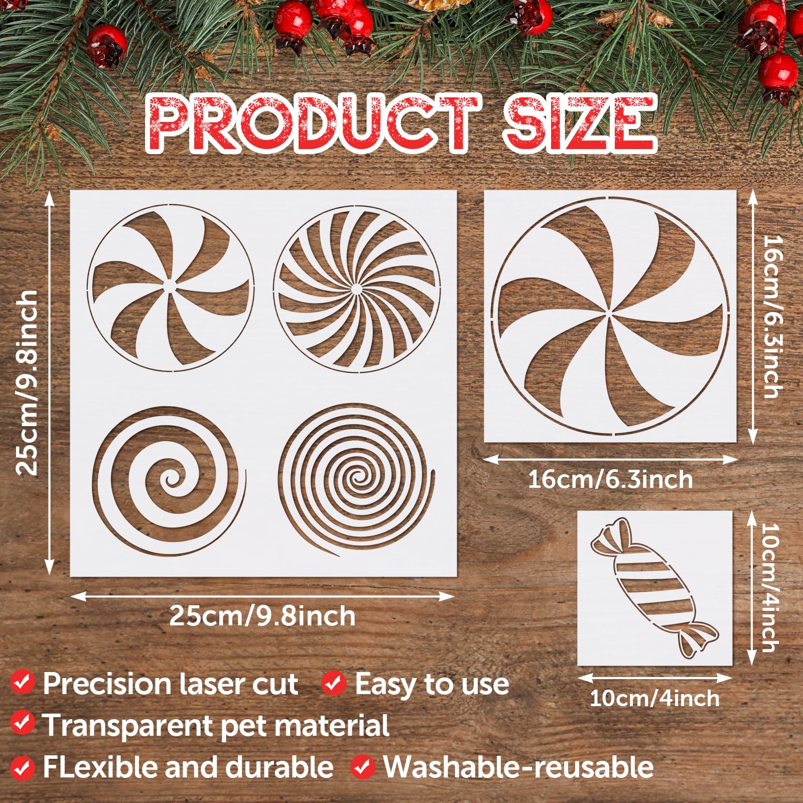 14 Pcs Christmas Stencils for Painting Christmas Candy Stencils Template Plastic Reusable Peppermint Candy Stencils on Wood for Christmas Decor Fabric Canvas DIY Home Decor