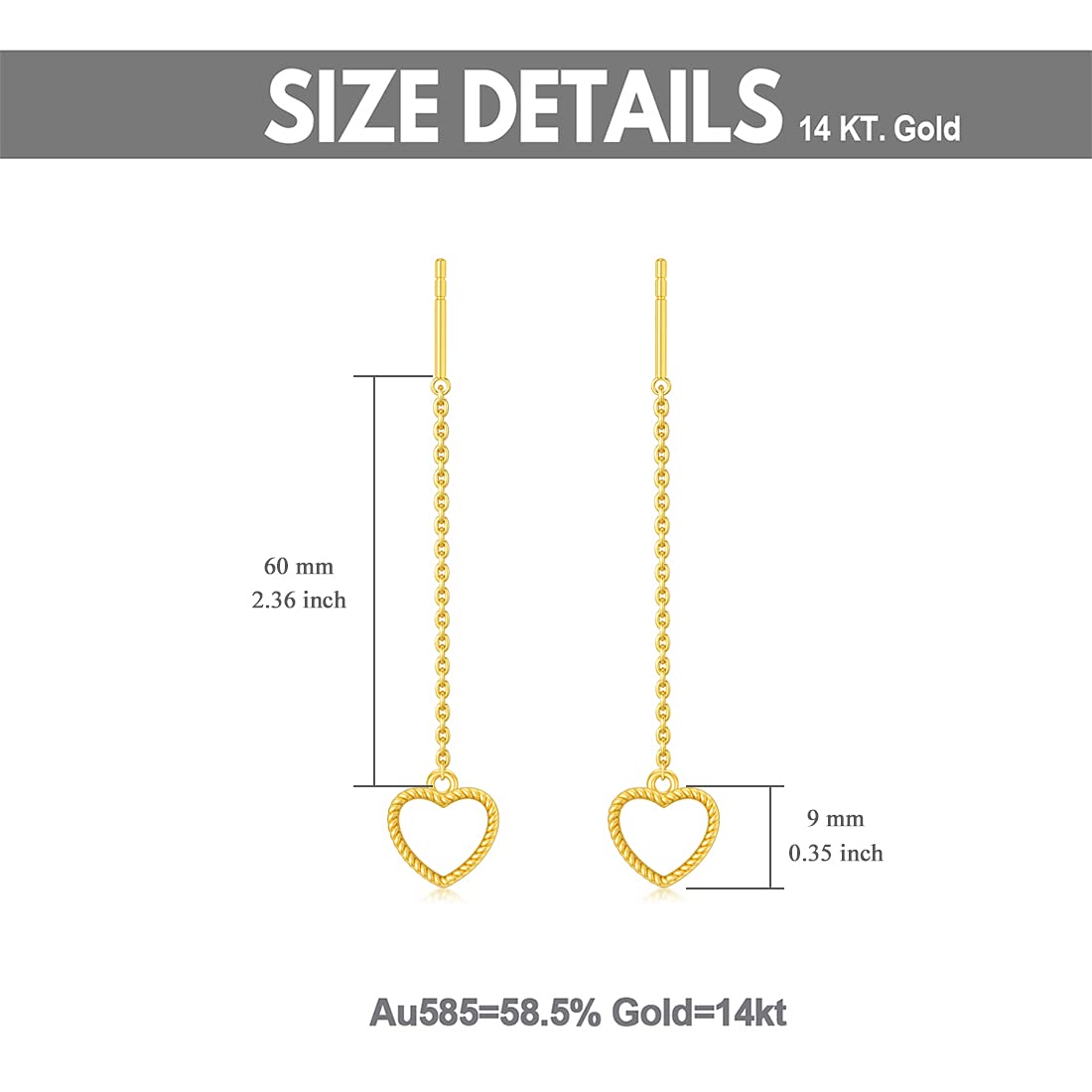14k Yellow Gold Moon/Star/Square/Circle/Heart Threader Drop Dangle Earrings Jewelry for Women (style 3)