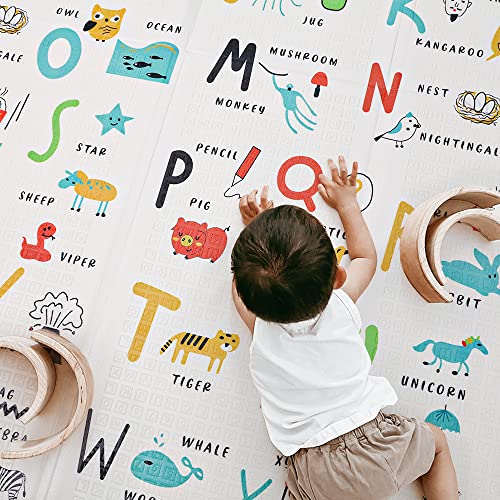 Baby Play Mat 79" X 71",Reversible Waterproof Foldable Foam Floor Playmat for Kids Toddlers, Extra Large Anti- Slip Baby Crawling Mat