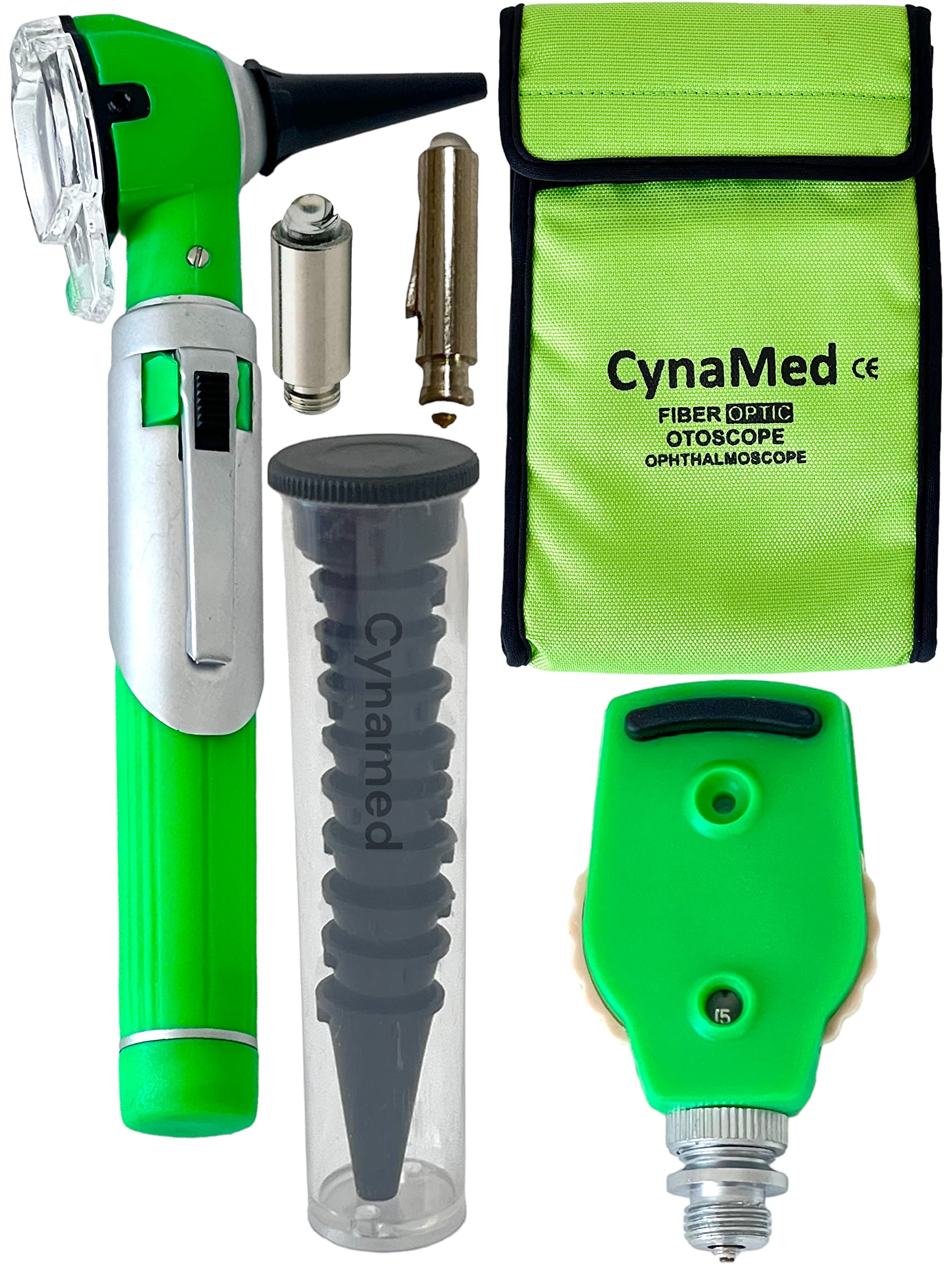 Cynamed Otoscope - Ear Scope with Light, Ear Infection Detector, Both Adult and Pediatric Disposable Specula Tips (Green)