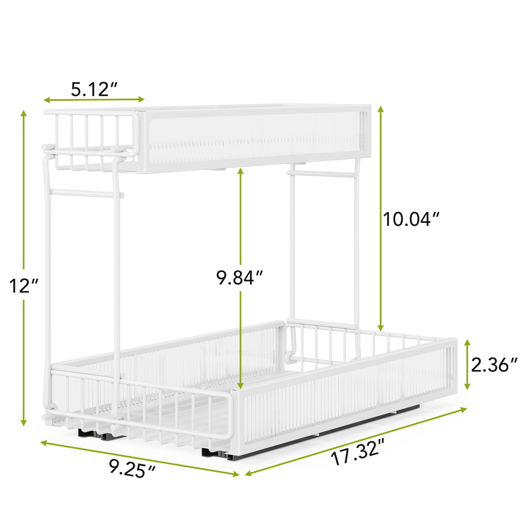1Eayslife White Under Sink Organizer, 2 Tiers Pull Out Cabinet Organizer, Acrylic Slide Out Cabinet Storage Shelf with Wire Drawer and PP Cover