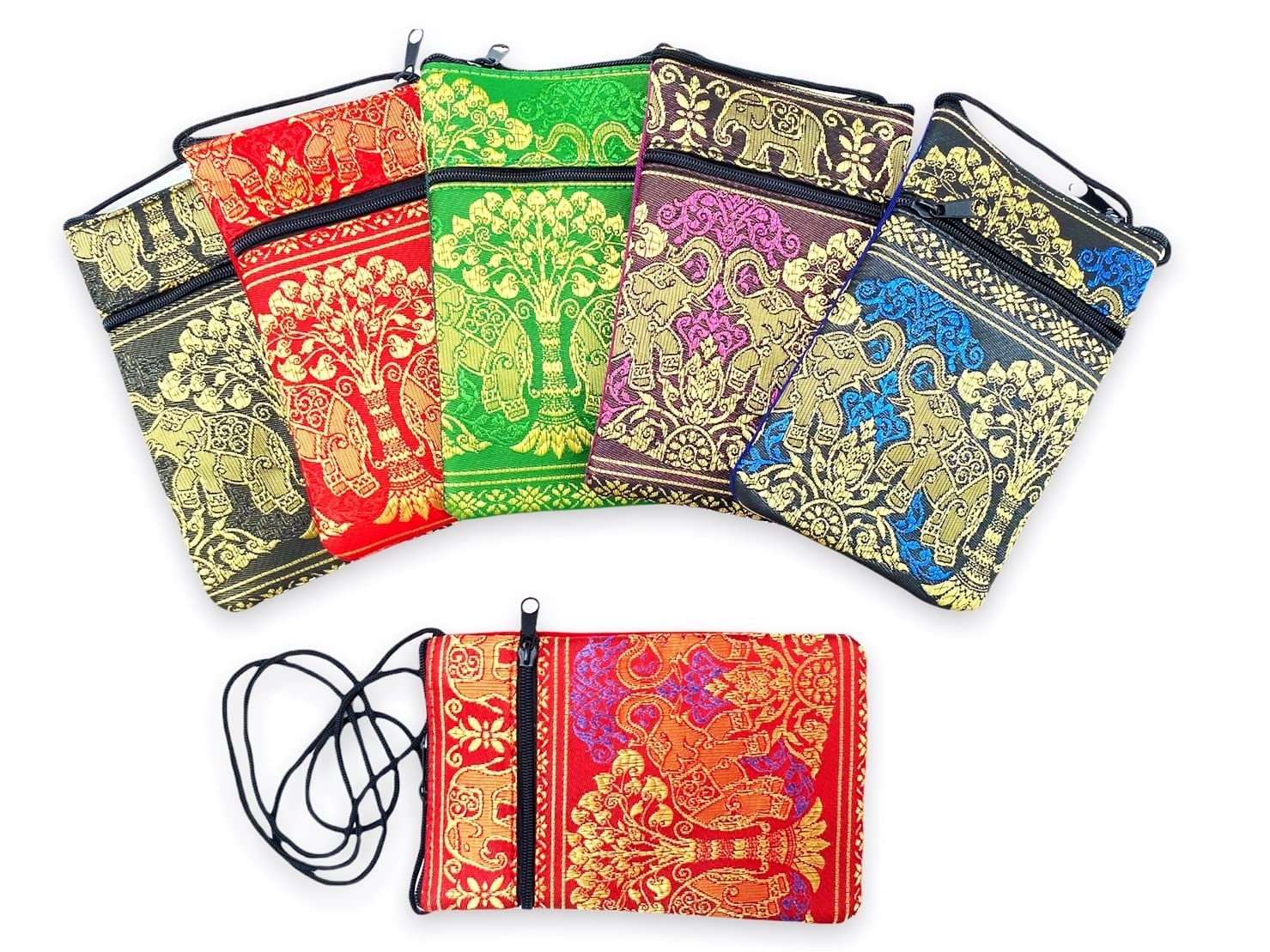 ablossom, Hmong Bag Hill Tribal Elephant Mini Crossbody Single Shoulder Unique Handmade For Women Cell Phone Purse Passport Holder & Travel Pouch Multicolor Handbag, Pack Of 6