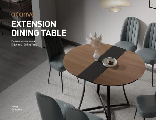 Acanva Extension Oval/Round Dining Table for 6, Expandable Butterfly Leaf & Sturdy Base, Suit for Kitchen, Living Room & Apartment, 46.5”W(+11.8) x 46.5”D x 30.1”H, Light Oak/Black
