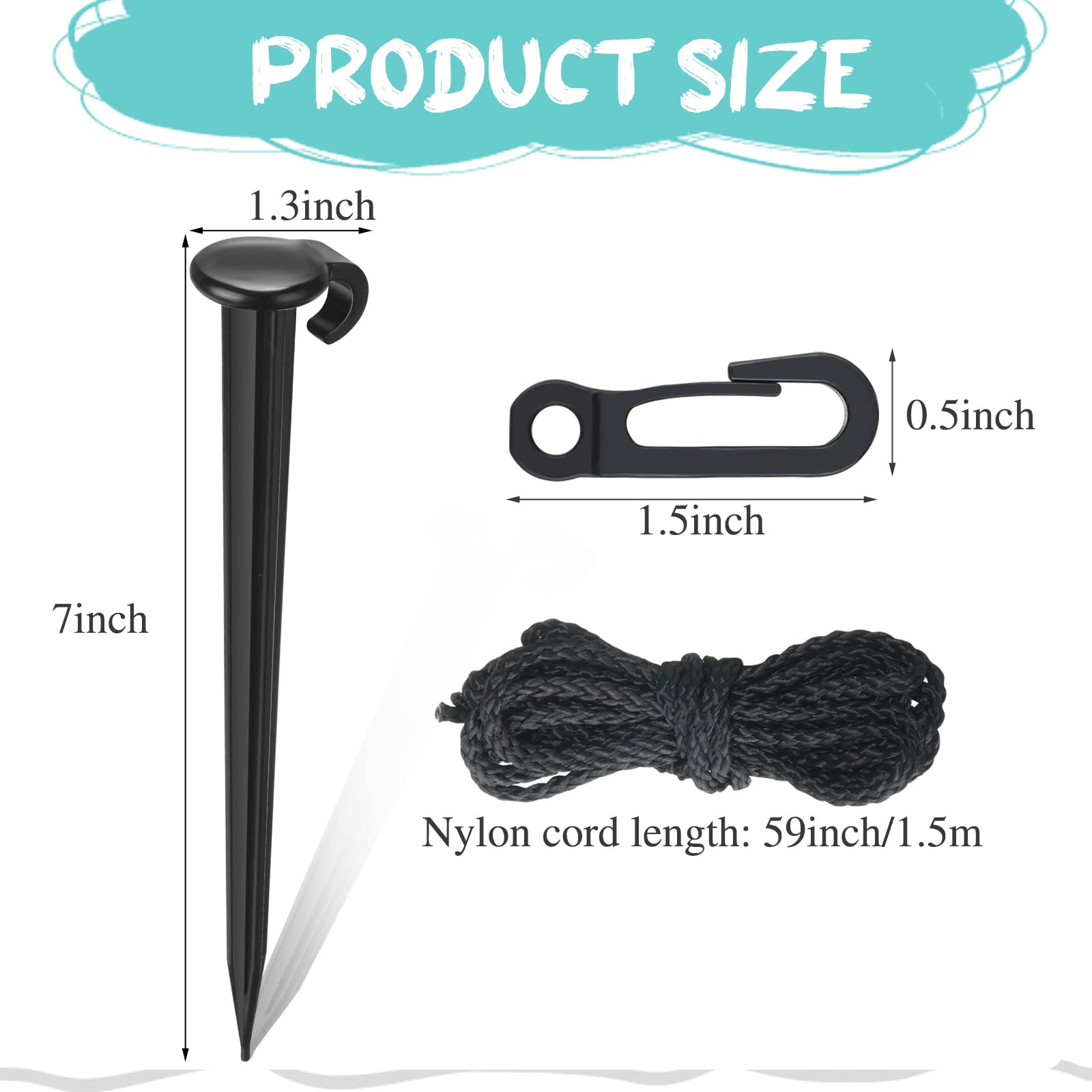 16 Sets Canopy Stakes with Nylon Ropes and Hook Tent Plastic Beach Tent Pegs Heavy Duty Tent Ground Anchor Stakes Outdoor Inflatables Stakes Tents Spikes for Garden Camping Lawn, 7 Inch