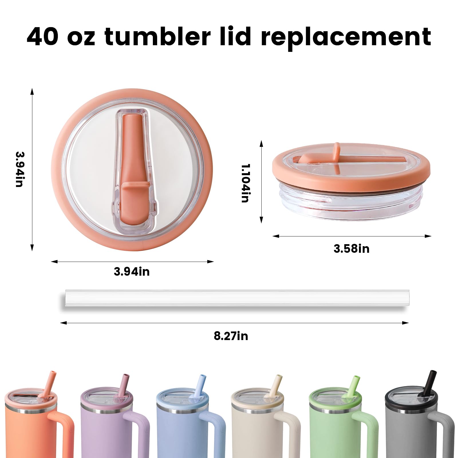 2 Pcs Tumbler Flip Straw Lid Replacement Fit for Stanley Cup 40 oz|Leak-Proof Splash Resistant Tumbler Lids|Reusable Tumbler Cover for Stanley Quencher(Black)