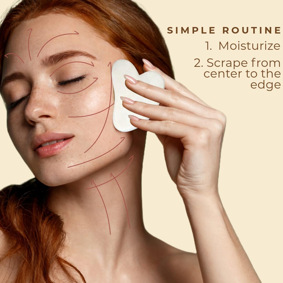 Gua Sha Facial Tools & Jade Roller for Face, Eye & Neck Skin Care, 100% Natural Jade Stone Face Roller Gua Sha Massage Tool, Eye Roller for Puffy Eyes, Facial Self Care Kit for Women (White)