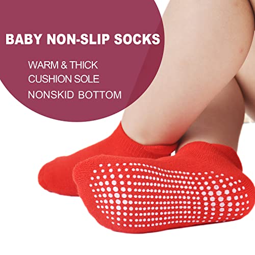 EPEIUS Baby Socks Toddler Non-slip SocksThick Cotton Ankle Socks with Grips Kids Boys Girls Cozy Cushion Low cut Socks 6 Pair Pack,Rainbow Set,3-5 Years