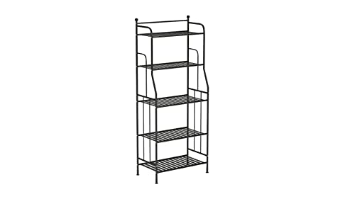 GHQME 5 Tier Metal Standing Shelf Space Saver, Storage Tower Rack for Kitchen Bathroom, Storage Shelving Unit Organizer, Outdoor Flower Stand (Black, 5-Tier)