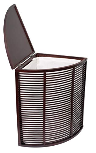 BirdRock Home Compact Corner Laundry Hamper with Lid and Removable Liner - Small - Brown Bamboo - Easily Transport Laundry - Baby Dirty Clothes Bin Sorter Basket - Cut Out Handles