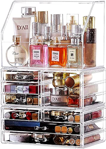 Makeup Organizers and Storage With Lid,Dustproof Waterproof Design Make up Organizer for Bathroom Countertop With 8 Drawers For Beauty Product,Skincare,Lotions,Perfume Cosmetic Storage Case