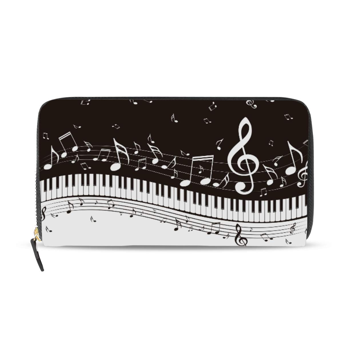 AGONA Womens Wallet Black White Piano Keys Musical Notes Wallet for Women Long Wallet PU Leather Zip Around Phone Clutch Handbag Card Holder Purse Girls Men