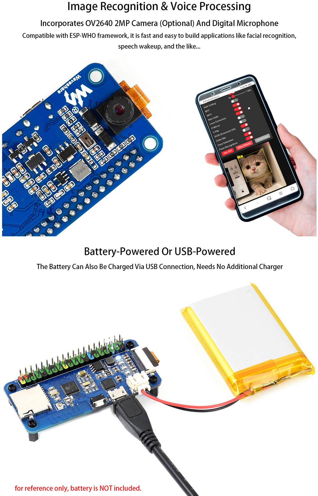 ESP32 One Mini Development Board with WiFi/Bluetooth for Raspberry Pi Hats Support Image Recognition Voice Processing Compatible with Arduino and ESP-IDF Software SDK (Without Camera)