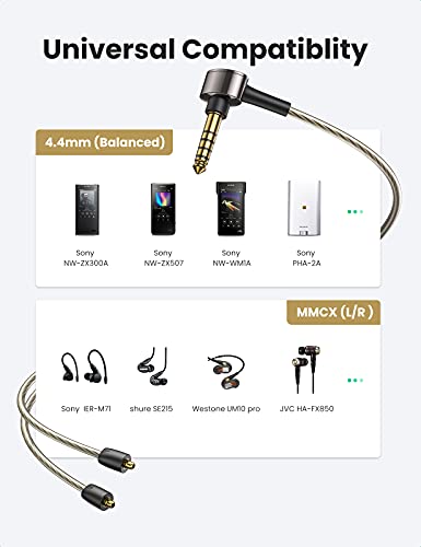 UGREEN MMCX Cable 8 Core 4.4MM to Dual MMCX Balanced Audio Cable, Silver Plated Copper HiFi Sound Audio Jack Earphone Replacement Cable Compatible with TIN Audio T2 T3 SE215 SE535, 4FT (MMCX 4.4mm)