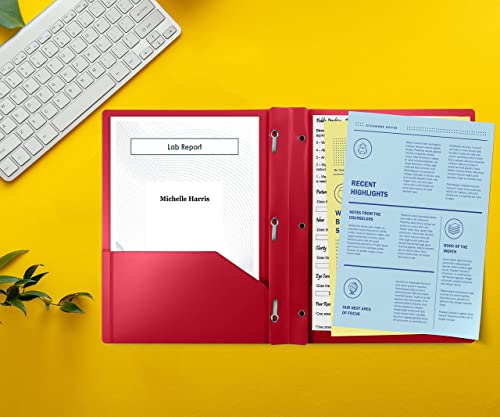 Better Office Products Red Plastic 2 Pocket Folders with Prongs, Heavyweight, Letter Size Poly Folders, 24 Pack, with 3 Metal Prongs Fastener Clips, Red