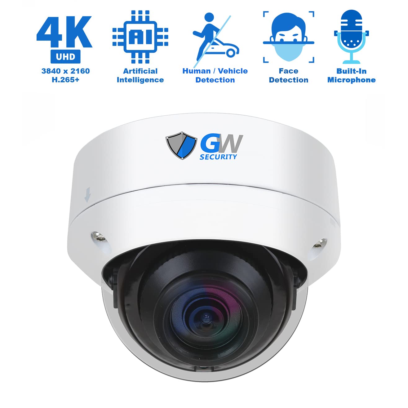 GW Security 8 Channel 12MP NVR UltraHD 4K (3840x2160) PoE Security Camera System with 4 Bullet and 4 Dome 4K (8MP) IP Microphone AI Camera, 100ft Night Vision, Outdoor/Indoor Surveillance Camera