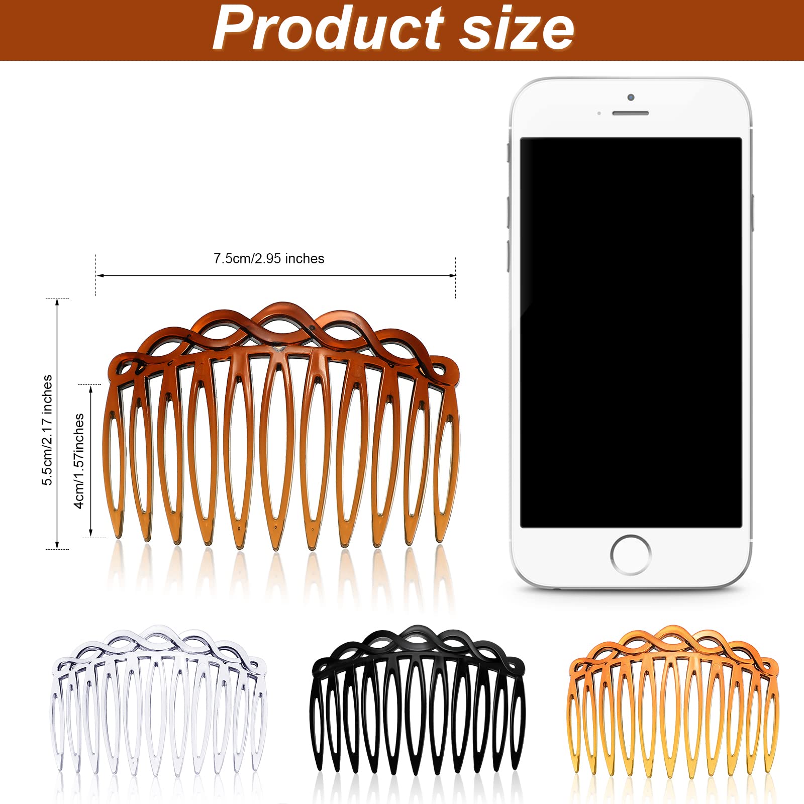 WILLBOND 16 Pieces Women Hair Comb Accessories French Hair Side Combs Plastic Twist Decorative Comb Clips for Women Bridal Wedding Veil Teeth(Black, Transparent, Light Coffee, Dark Coffee)