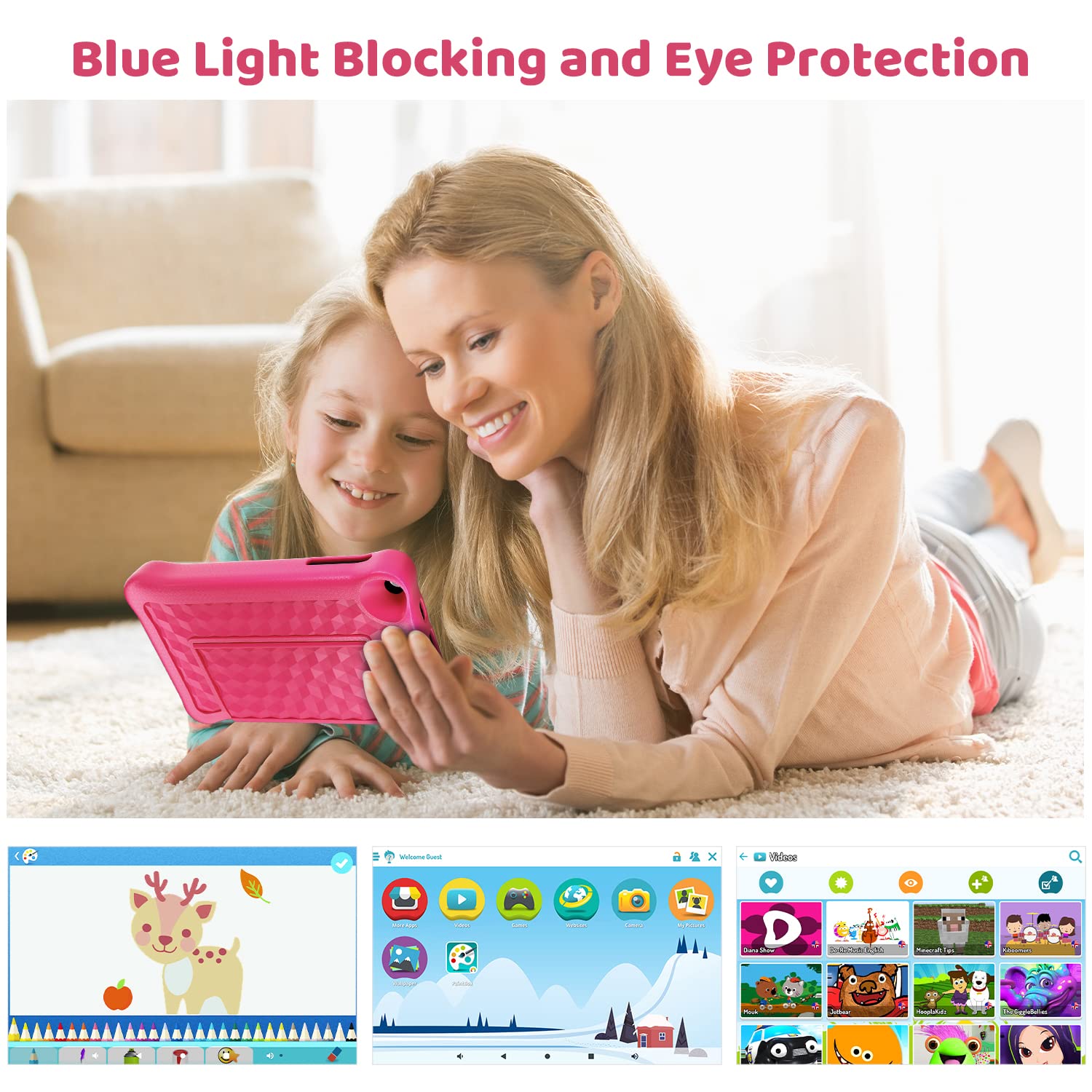 8 inch Tablet for Kids, Android 10 Kids Tablet with Parental Control, Kidoz Installed, 4000 mAh, HD Display, 32GB, Dual Camera, WiFi, Bluetooth, Google Play, Children Tablet with Shockproof Case, Pink