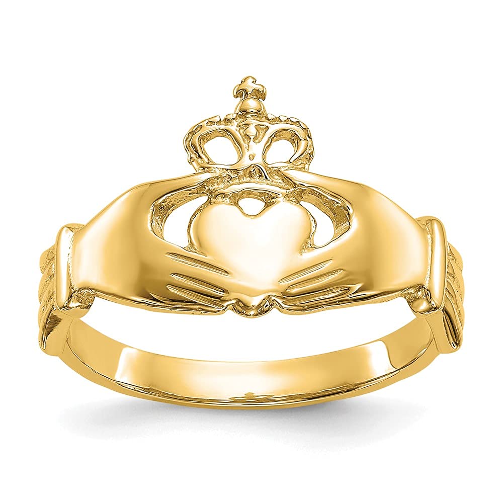 14K Yellow Gold Irish Heart Love Claddagh Celtic Ring size 7