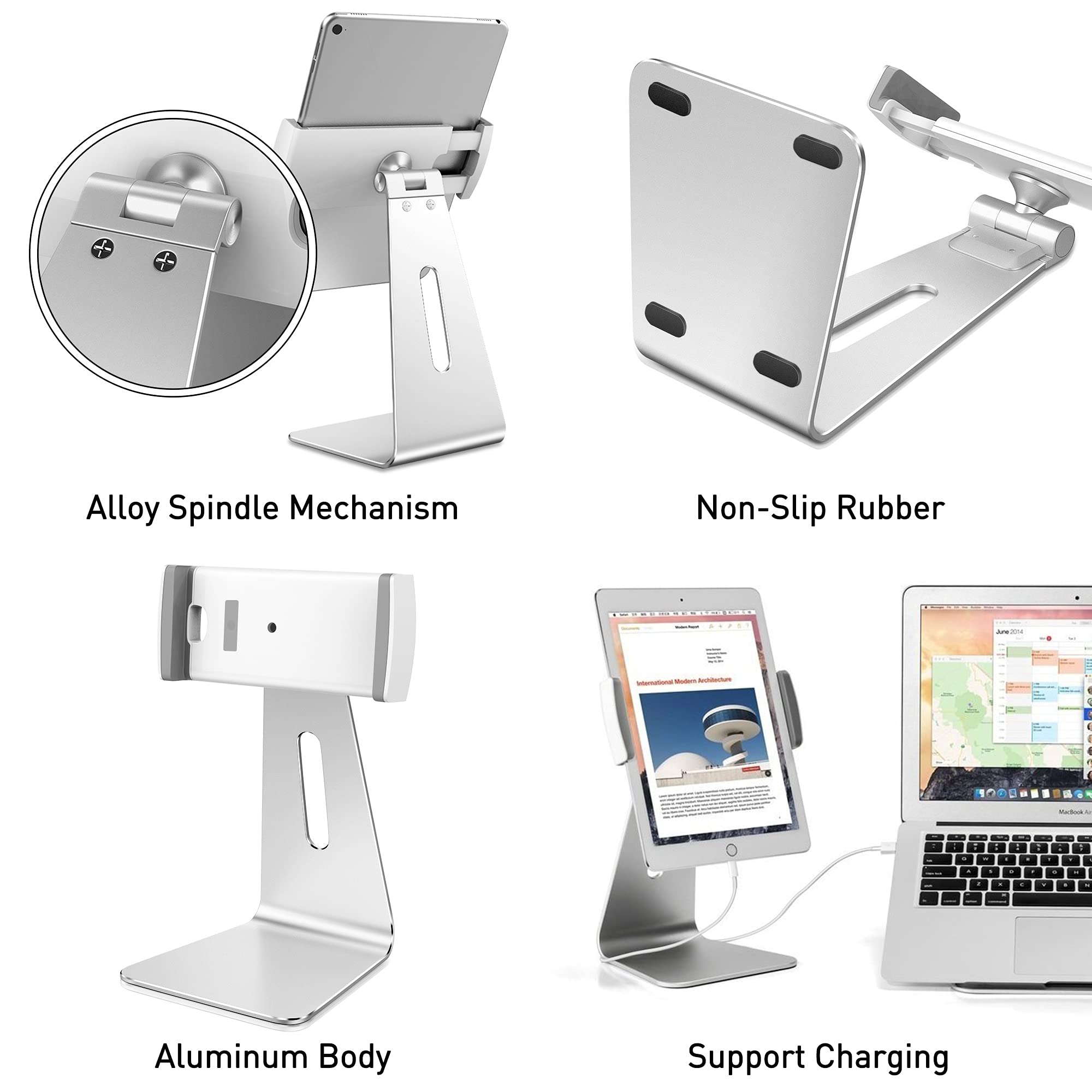 AboveTEK Elegant Tablet Stand, Aluminum iPad Stand Holder, Desktop Kiosk POS Stand for 7-13 inch iPad Pro Air Mini Galaxy Tab Nexus, Tablet Mount for Store Showcase Office Reception Kitchen Countertop