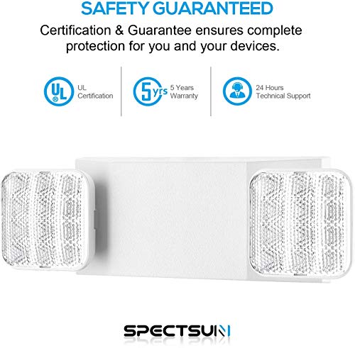SPECTSUN 12 Pack LED Emergency Lighting Fixture with 2 LED Heads and Hardwired Adjustable White Color Commercial Emergency Lights with Battery Backup for Power Failure