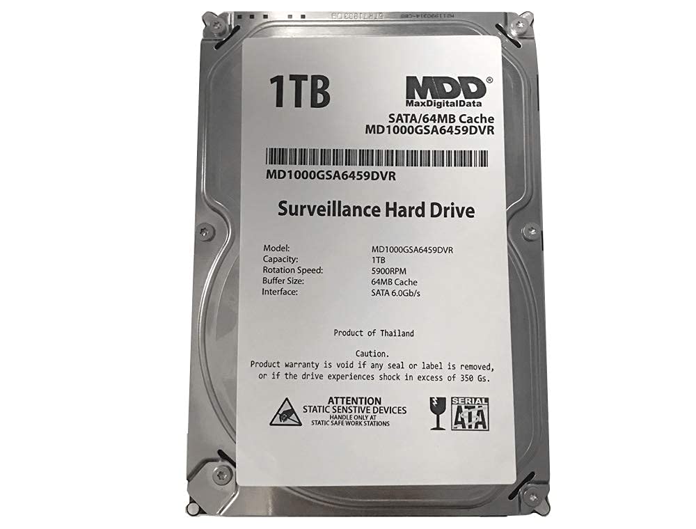 MaxDigitalData 1TB 64MB Cache 5900PM SATA 6.0Gb/s 3.5" Internal Surveillance CCTV DVR Hard Drive (MD1000GSA6459DVR) - w/ 2 Year Warranty (Renewed)