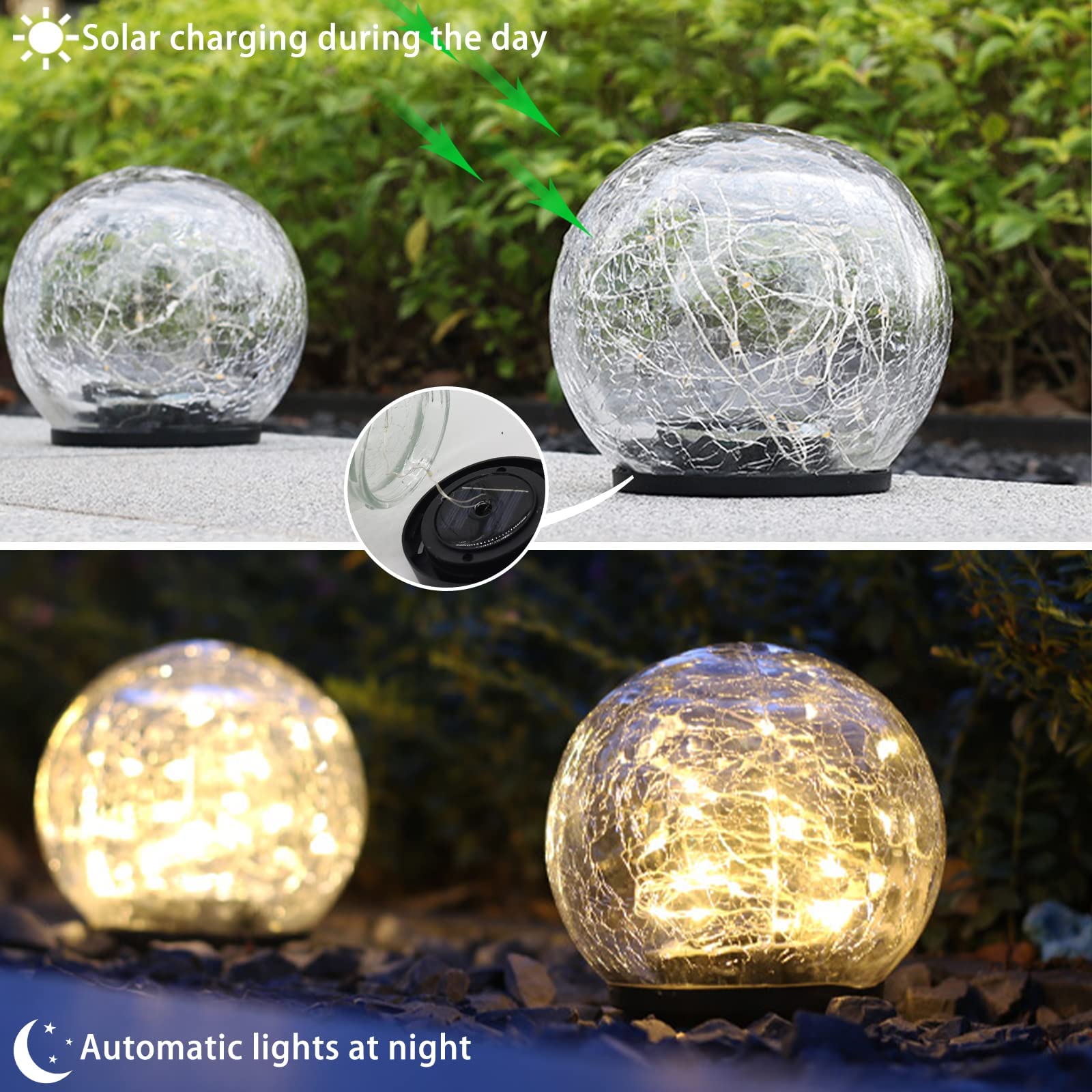 aboxoo Globe Solar Lights Outdoor Decoration 1 Packs Crackle Glass Ball Warm Light with LED for Garden Yard Decor Pathway Patio Lawn(4.7 inch)