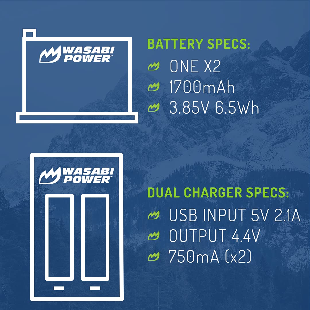 Wasabi Power Insta360 ONE X2 Battery (2-Pack) and Dual USB Charger Base Bundle Compatible with Insta360 ONE X2 Camera (Not Waterproof)