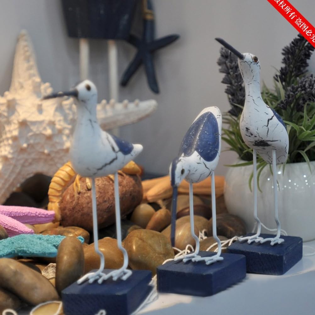 3 Pcs Wooden Seagull Figurine Nautical Decorations Ornaments Mediterranean Style Coastal Beach Garden Room Decoration for Bedroom (Mixed)