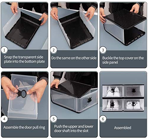 SavIz Stackable Shoe Organizer - 4 Pack - Sneaker Collection - Organize, Protect, Store Sneakers - Compact Shoe Rack - Individual Cubes - Dust, Crease Proof - White/Black (Black)