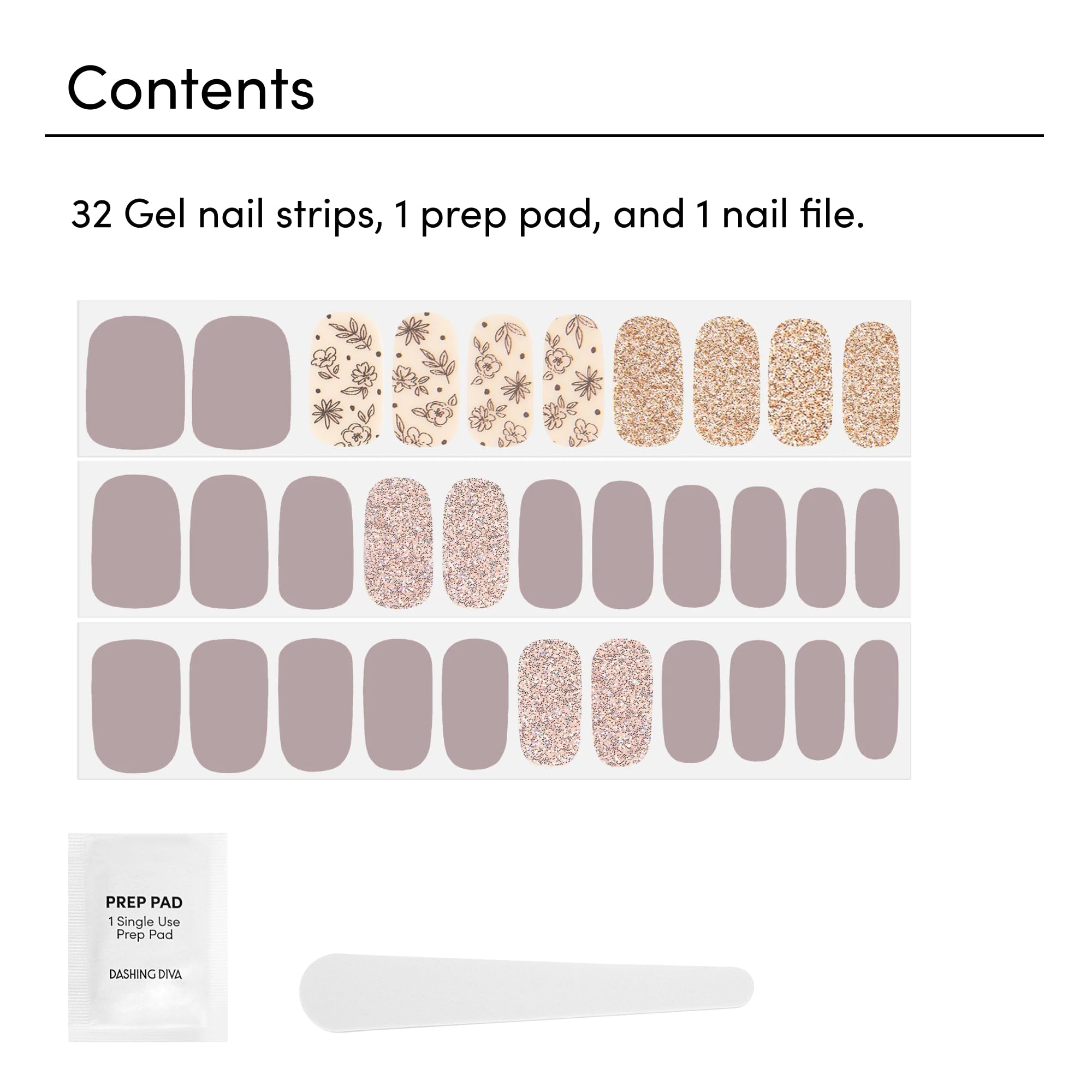 Dashing Diva Gloss Nail Strips Lavendar Dreams | UV Free, Chip Resistant, Long Lasting Gel Nail Stickers | Contains 32 Nail Wraps, 1 Prep Pad, 1 Nail File