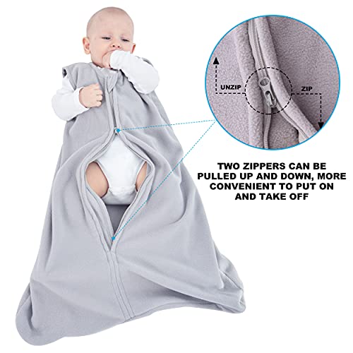 All Season Micro-Plush Baby Wearable Blanket, Ultra light - Unisex Clothes for Toddlers, Sleeveless Warm Soft Plush Sleep Bag and Sack with Inverted Zipper (TOG 1, Medium, Age 0-12 Months) - Grey
