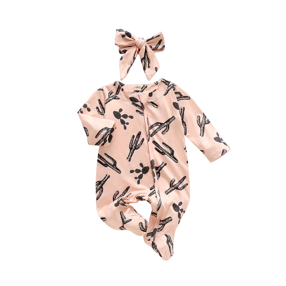 CIYCUIT Baby Girls Cactus Footies Newborn Zip Up Onesie Romper (B Cactus, 0-3 Months)
