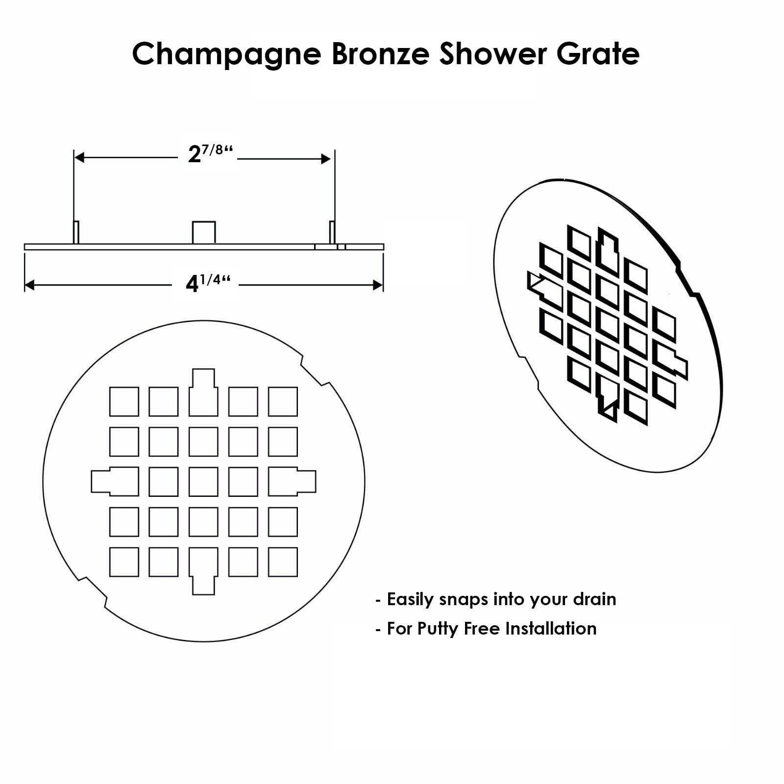LXLOTUS 4 ¼” Polished Gold Snap-in Shower Drain Cover - Polished Brass Replacement - 4.25" OD Shower Drain Strainer - Easy Install - Premium Round Shower Drain Cover - Solid Brass Construction