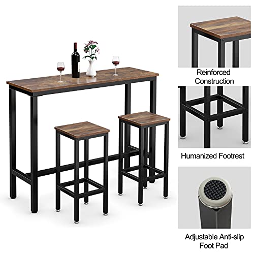 COSTWAY 3-Piece Bar Table Set, 39.5β Bar Table with 2PC 28β Bar Stools, Pub Height Dinning Table Set with Counter Height Backless Stools, Breakfast Table Set for Apartment/Bistro/Pub (Rustic Brown)