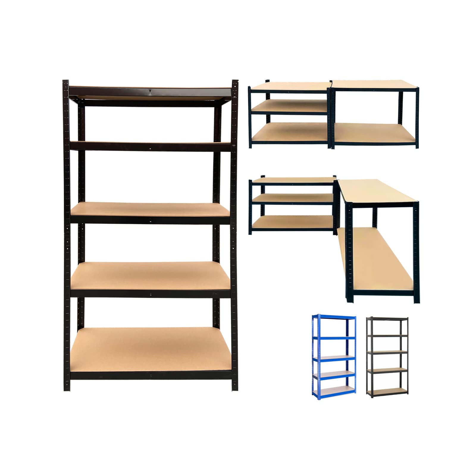 5-Tier Steel Storage Shelves, Heavy Duty Garage Shelf with Adjustable Shelves, Boltless Shelving Unit for Free Combination, Home Office Metal Utility Shelves, 67" H x 30" W x 12" D, Black