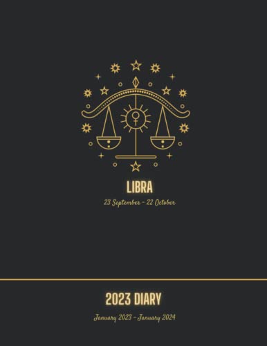 2023 Diary: A4 Week to View Dated from Jan 2023 - Jan 2024 | Monthly, daily & weekly planner 2023 | Libra 2023 | Black cover | 200 pages: Astrology, ... Planner Agenda Organiser | 13 months