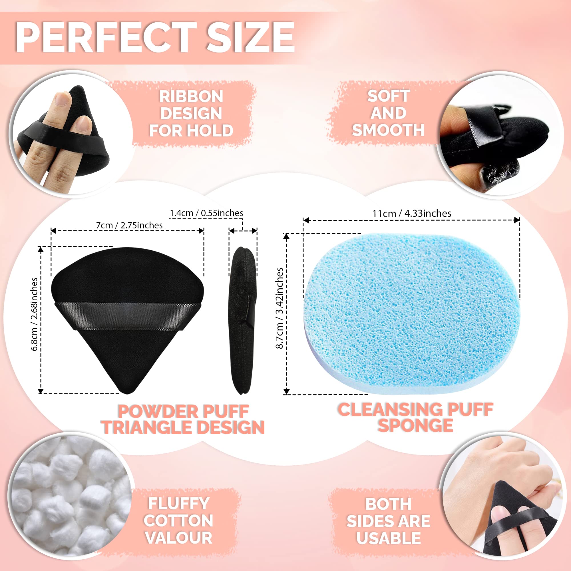 12 Pieces Black Triangle Powder Puff with Cleansing Puff for Face - Velour Soft Cosmetic Wet Dry Powder Puff for Loose Body Powder Setting Sponge Washable - Beauty Makeup Tools