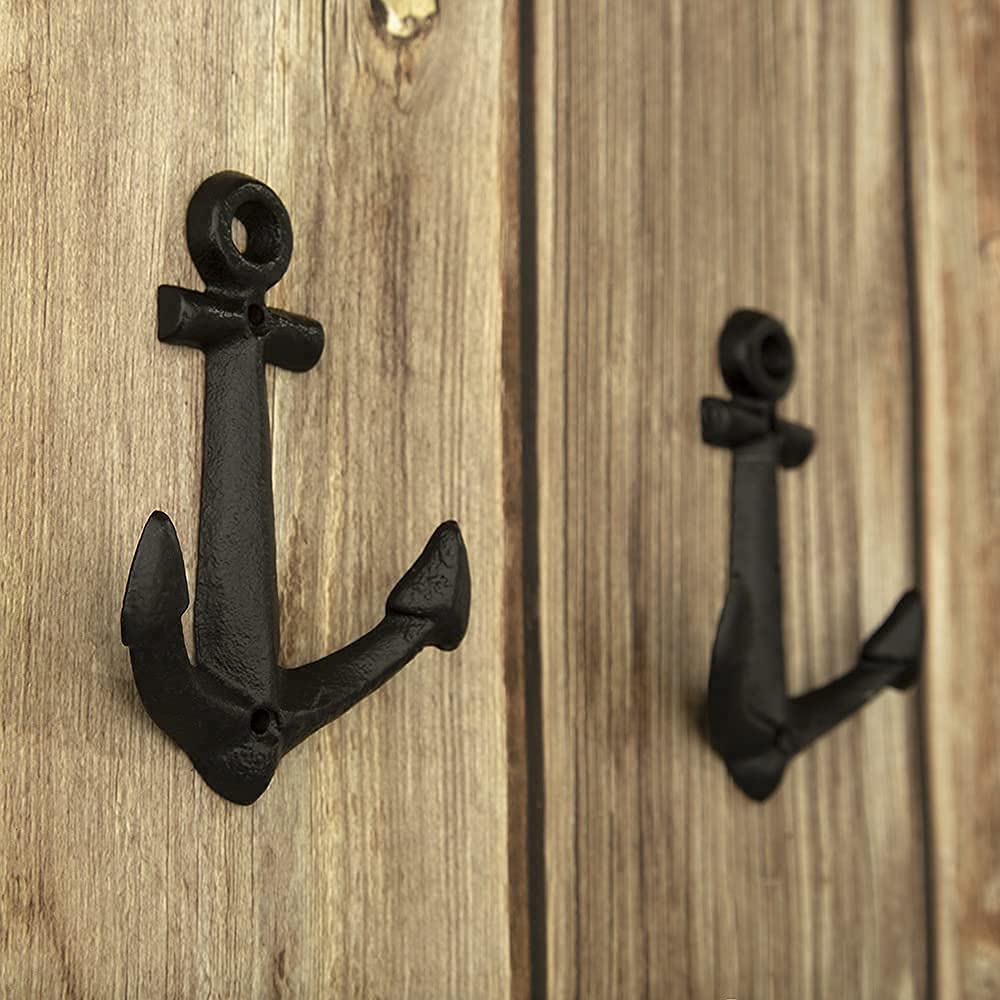 5 Packs Anchor Shape Hooks Vintage Hook Cast Iron Wall Wood Mounted Coat Hat Hooks Antique Black