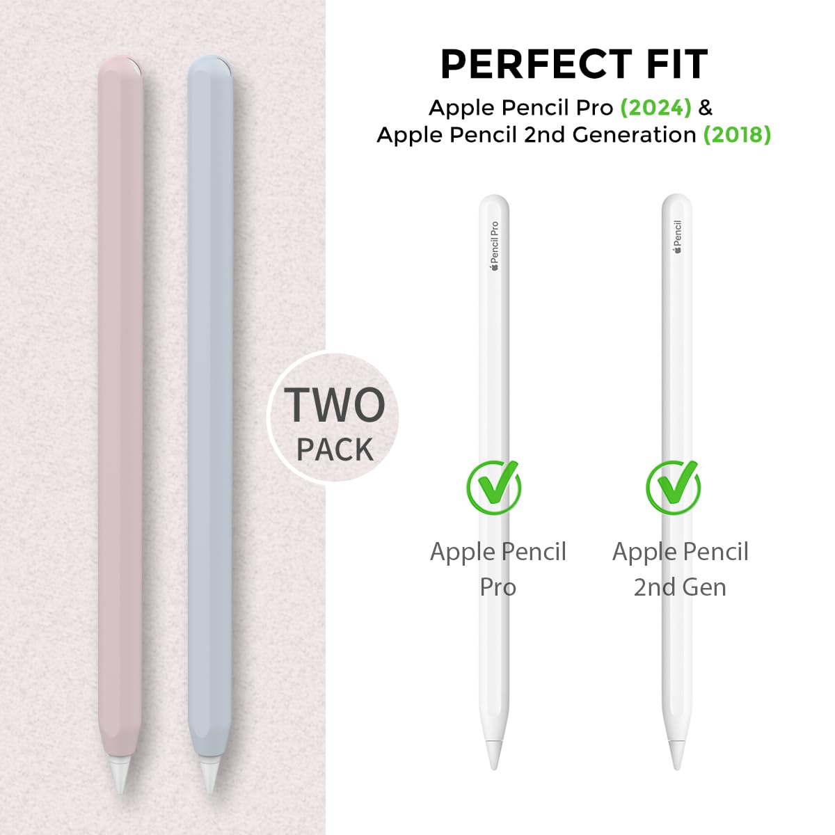 AhaStyle Silicone Case for Apple Pencil 2nd Generation & Apple Pencil Pro (2024) Sleeve Skin Ultra Thin Apple Pencil Protective Cover Compatible with Magnetic Charging and Double Tap (Blue, Pink)