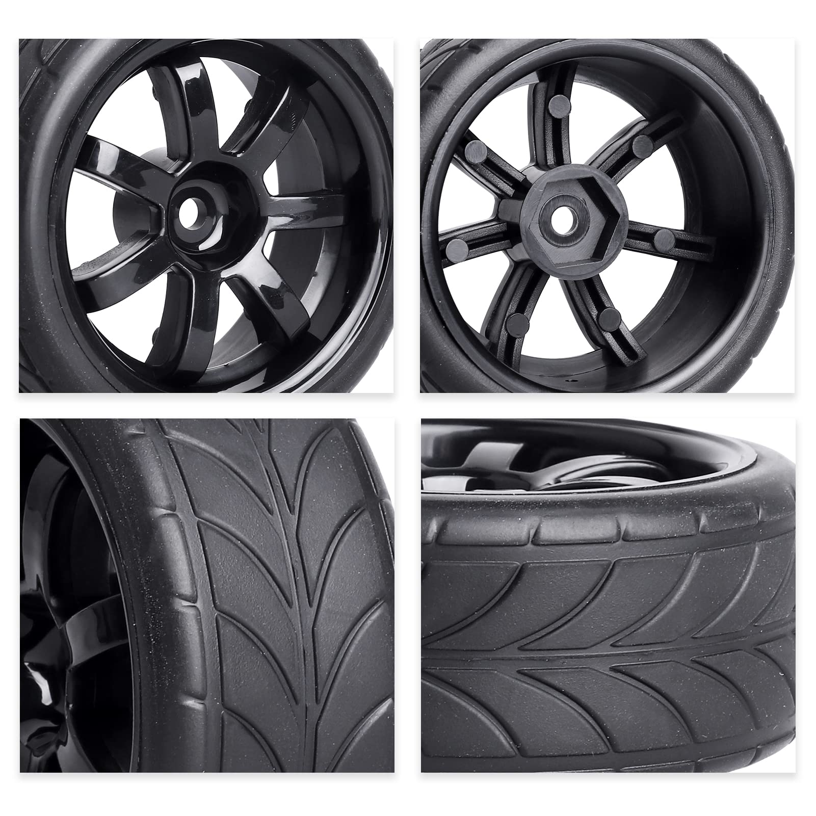 4PCS Width:1.02" (26mm) OD 2.56"(65mm) Rubber Tires & Wheel Rims 12mm Hex Hub For 1/10 Scale RC Vehicle On Road Touring Car