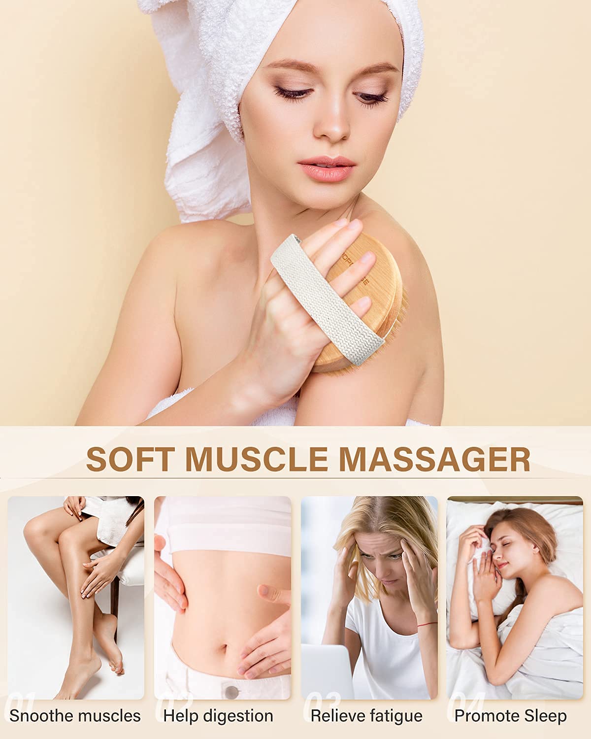 Dry Brushing Body Brush, POPCHOSE Exfoliating Body Brush for Beautiful Skin, Body Scrubber for Cellulite and Lymphatic Drainage, Blood Circulation Improvement with Natural Bristles Massage Nodules