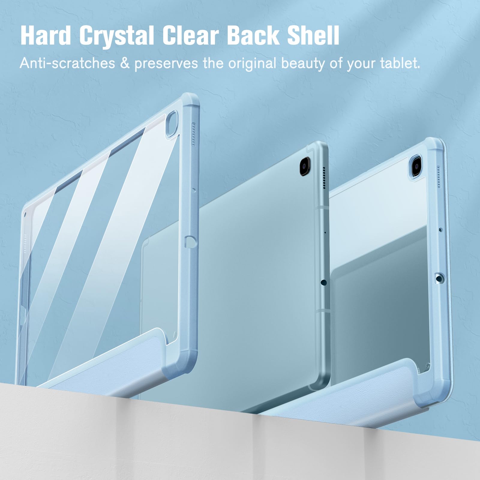 Fintie Hybrid Slim Case for Samsung Galaxy Tab S6 Lite 10.4 Inch 2024/2022/2020 with S Pen Holder, Shockproof Cover with Clear Transparent Back Shell, Blue