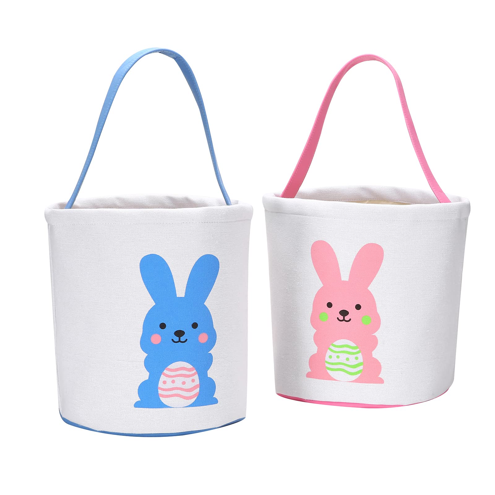 2 Pack Easter Basket Easter Bunny Basket for Kids Rabbit Easter Eggs Hunt Basket Candy Bucket Tote for Easter Parties (Blue Pink)