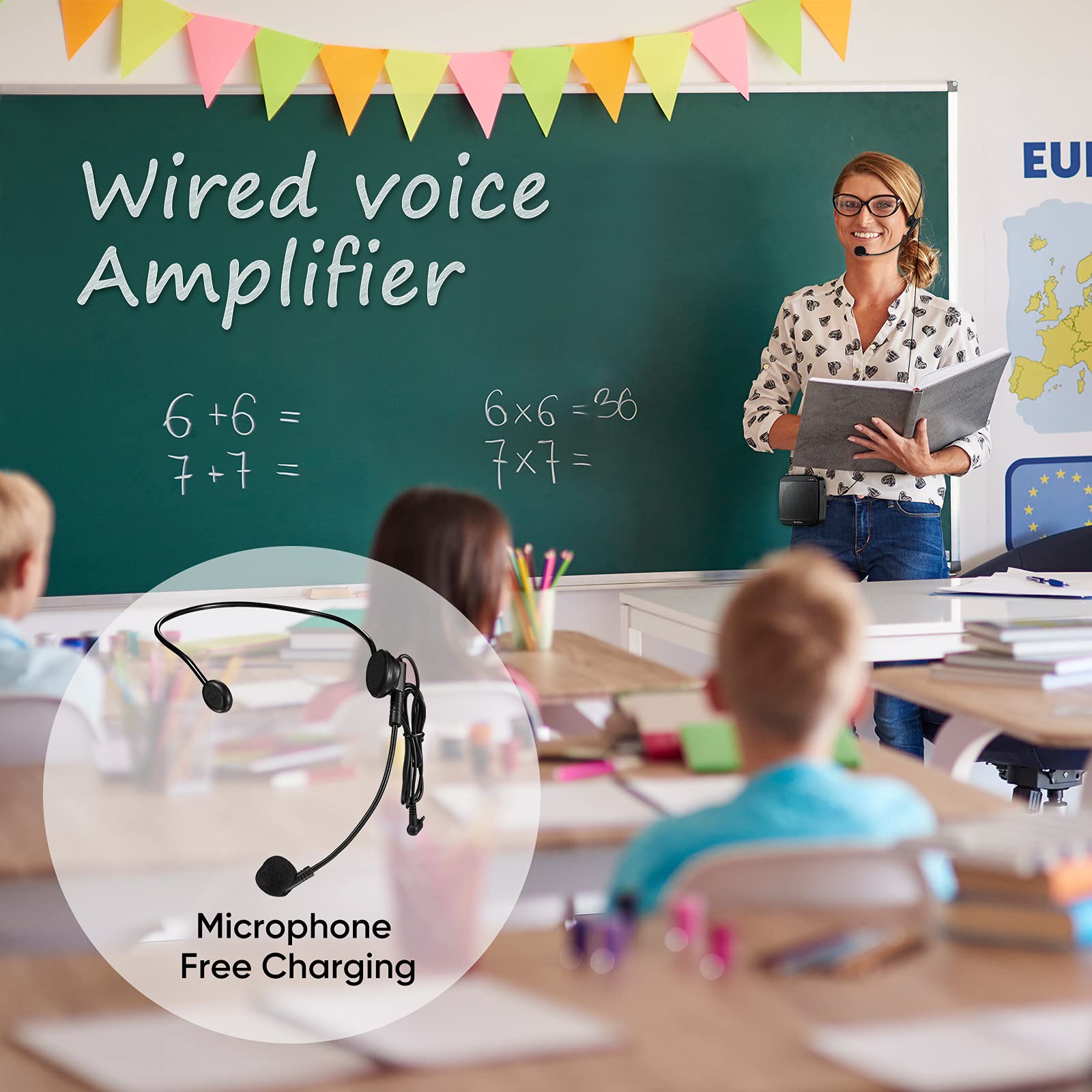 15W Portable Voice Amplifier, SHIDU PA System with Wired Microphone Headset(Working Time 18 Hours) Megaphone Support TF Card/AUX Personal Speaker for Teachers Tour Guides Coaches Yoga