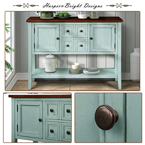 NORAN Buffet Sideboard Distressed Console Table with Bottom Shelf,Cambridge Series 46" L x 15" W x 34" H Retro Design Wooden American Homes Collection Table (Antique Blue)